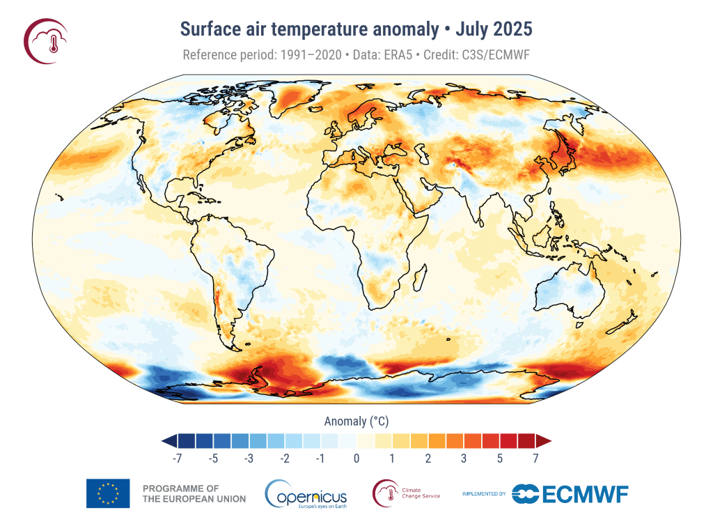 Third-Warmest July on Record Ends Record Global Heat Streak